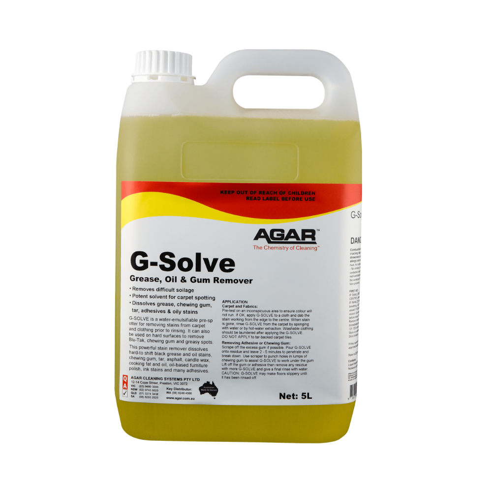 Agar G-Solve - Pre-spotter Grease, Oil & Gum Remover 5L — Freshway Supplies